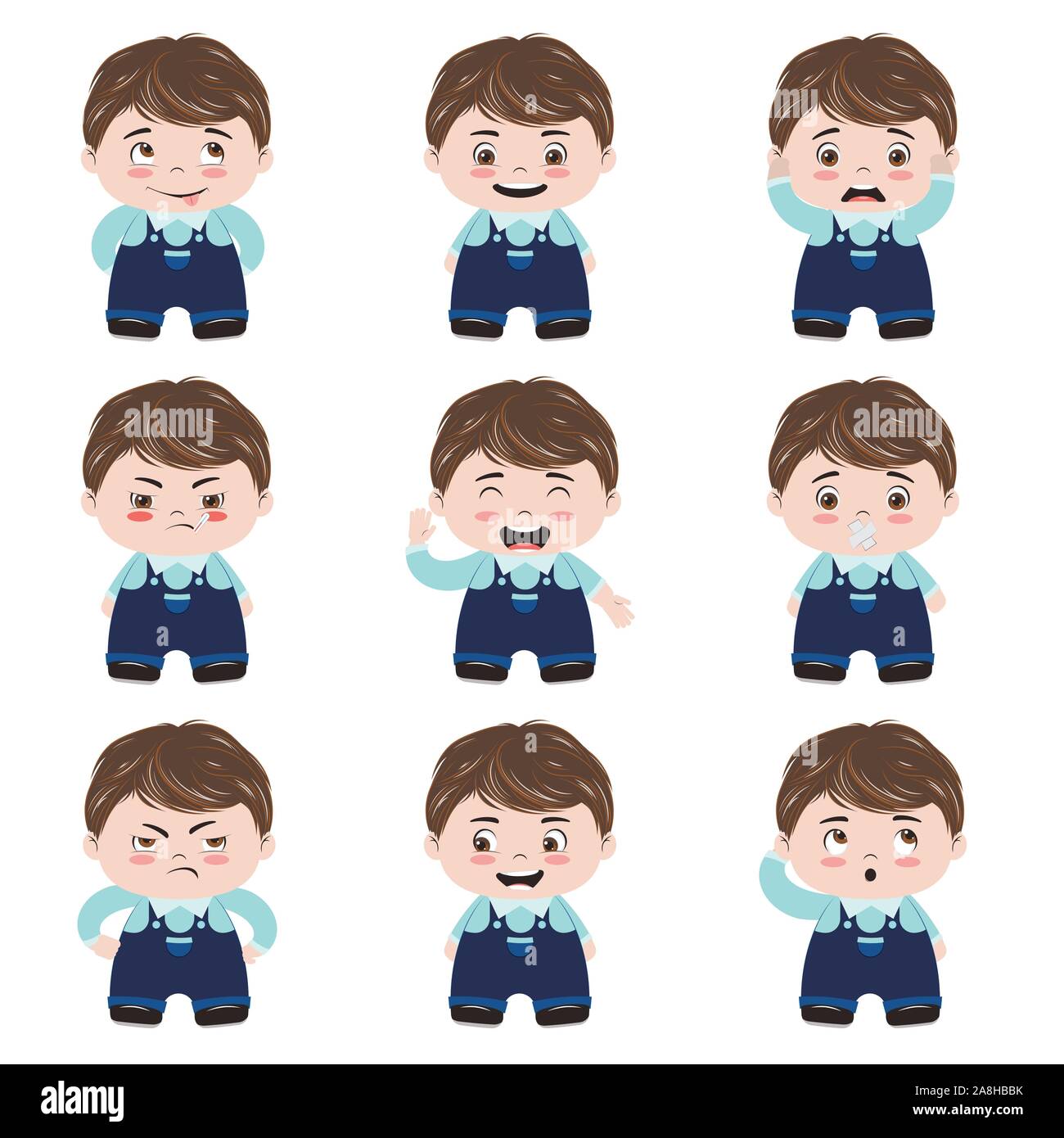 Cartoon kawaii boy in different emotions set Stock Vector Image & Art ...
