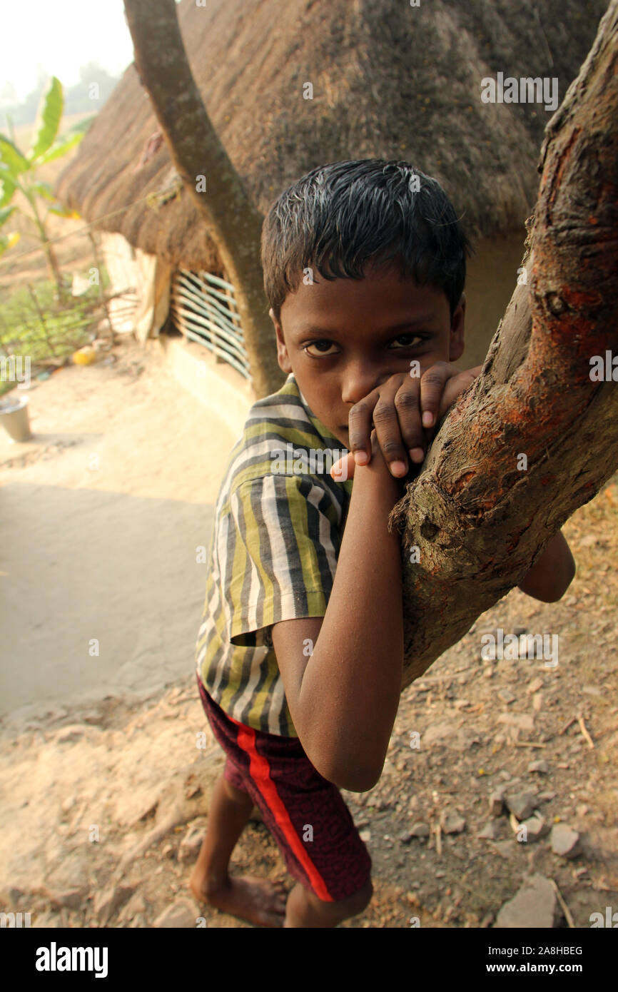 Portrait of tribal children in a village Baidyapur, India Stock Photo ...