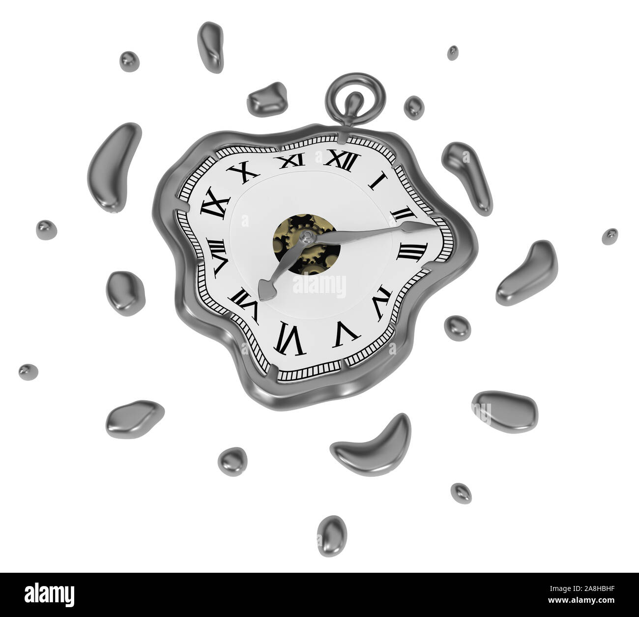 Clock soft liquid time form, 3d illustration, horizontal, over white ...