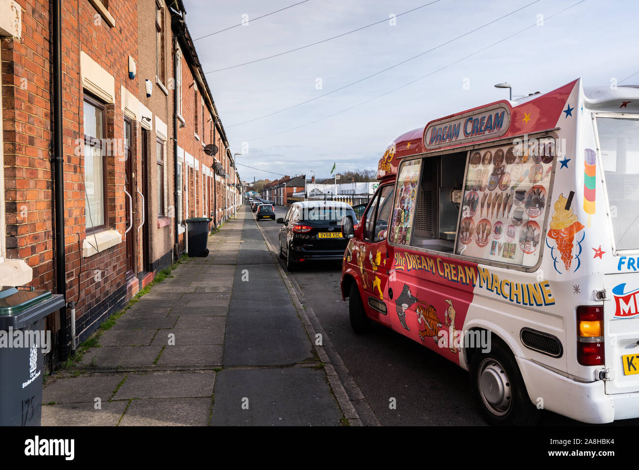 An ice cream van on Oldfield Street in one of Stoke on Trents poorer ...