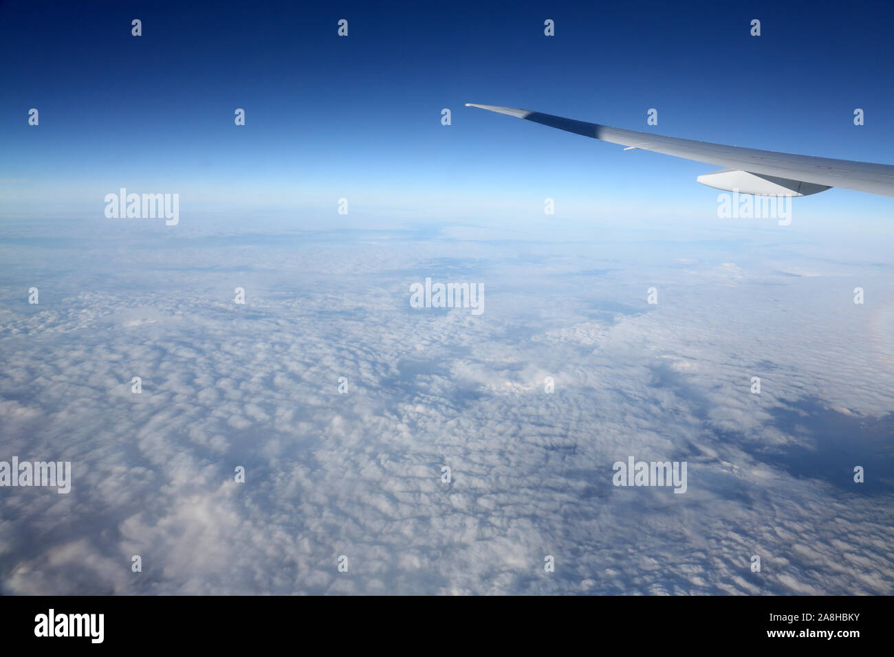 Wing of airplane from window Stock Photo - Alamy