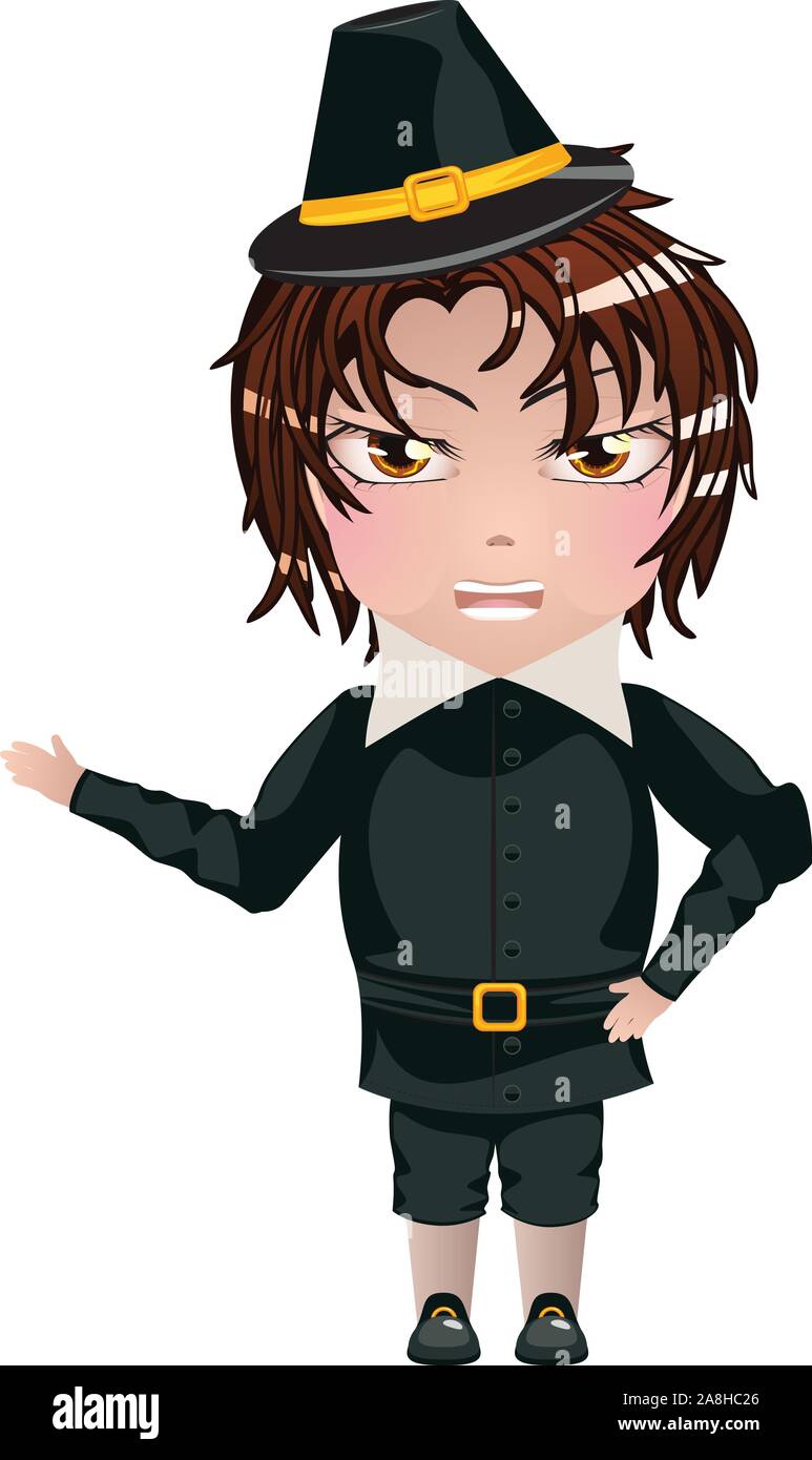 Illustration of a cartoon boy dressed in a pilgrim costume Stock Vector ...