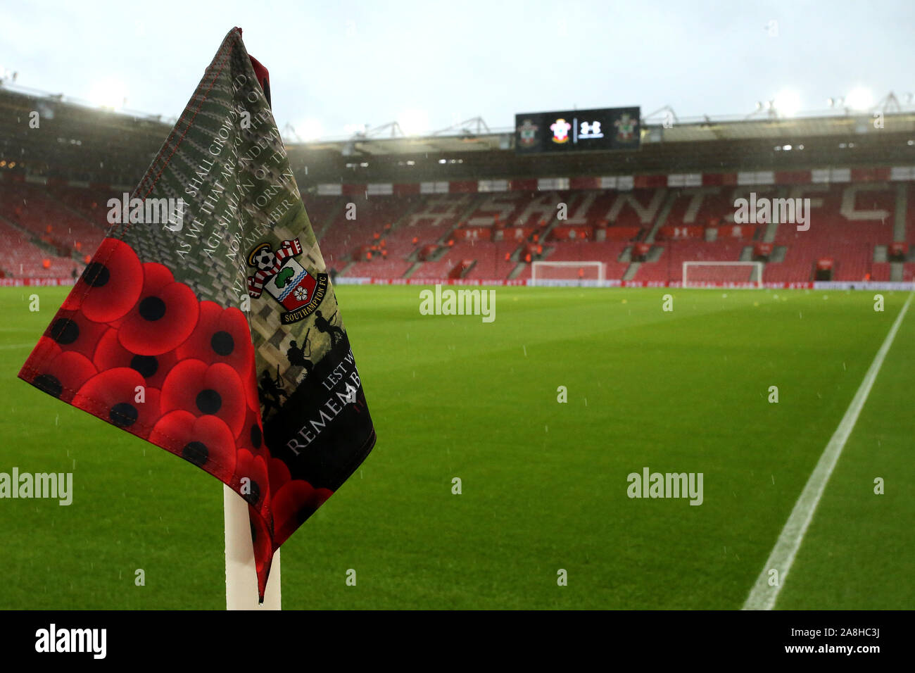 Close up of the special Remembrance corner flag before the Premier ...