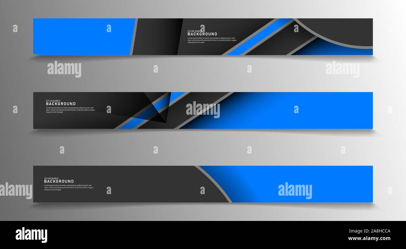 Collection of rectangular banners. Geometric shapes overlap in blue ...