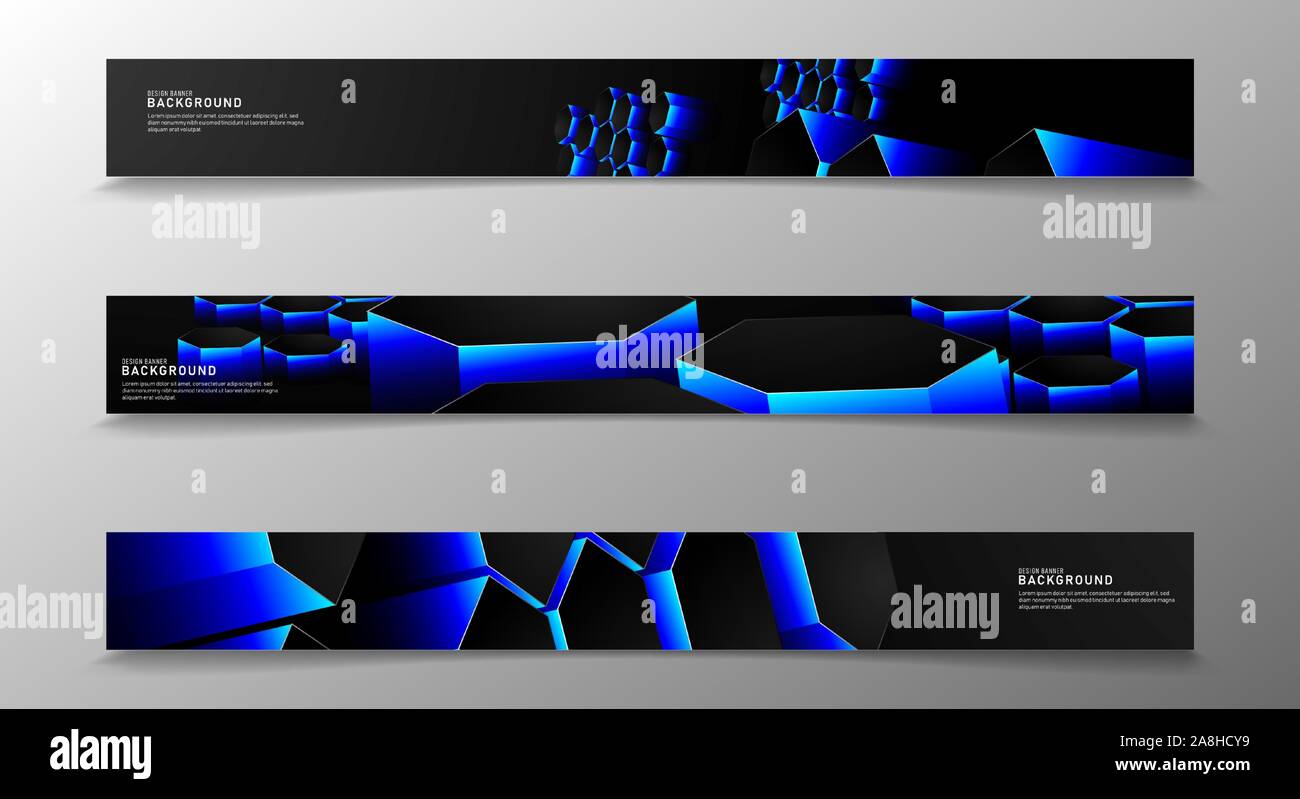 Collection of rectangular banners. Geometric background in gray hexagon ...