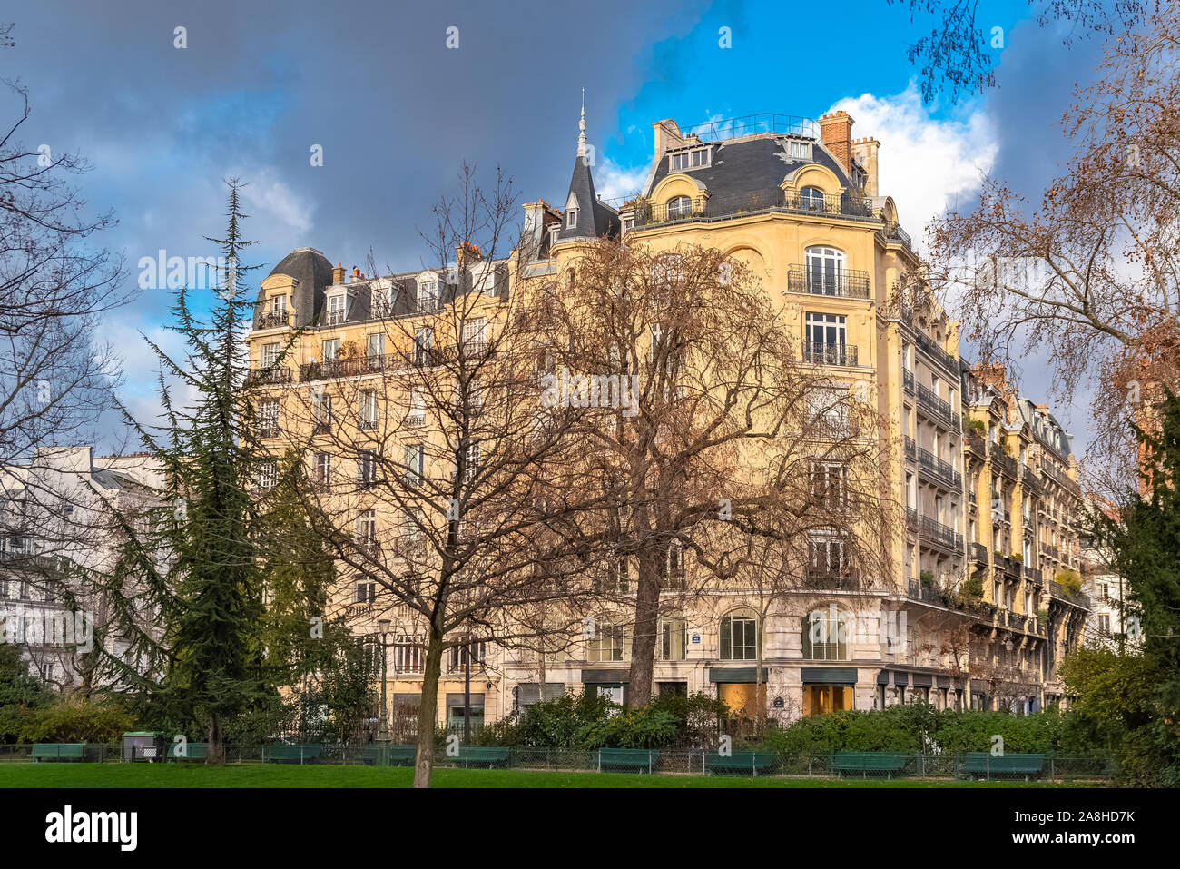 Paris, beautiful building, typical parisian facade in the Marais ...