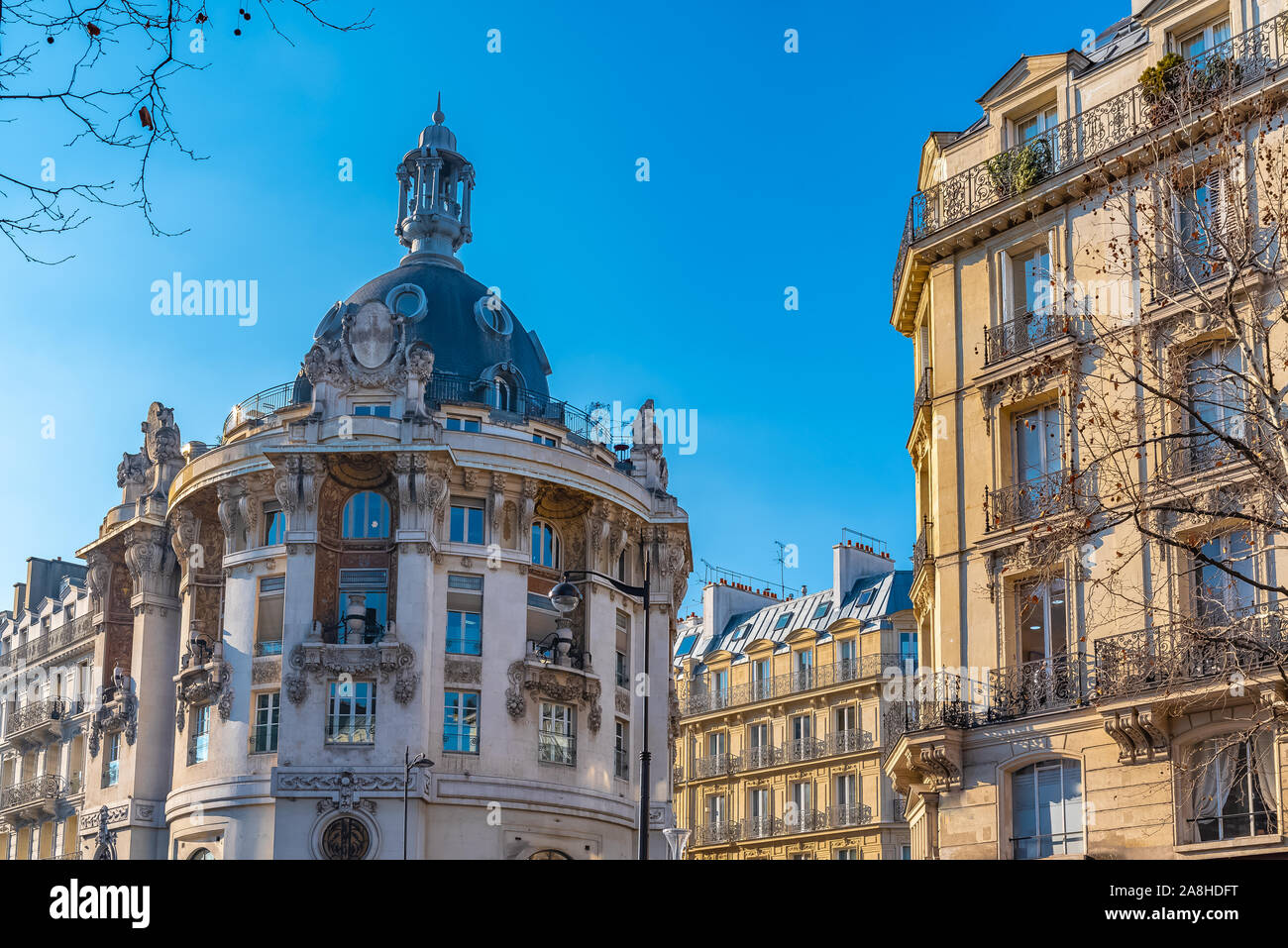 Paris, beautiful building, typical parisian facade in the Marais ...