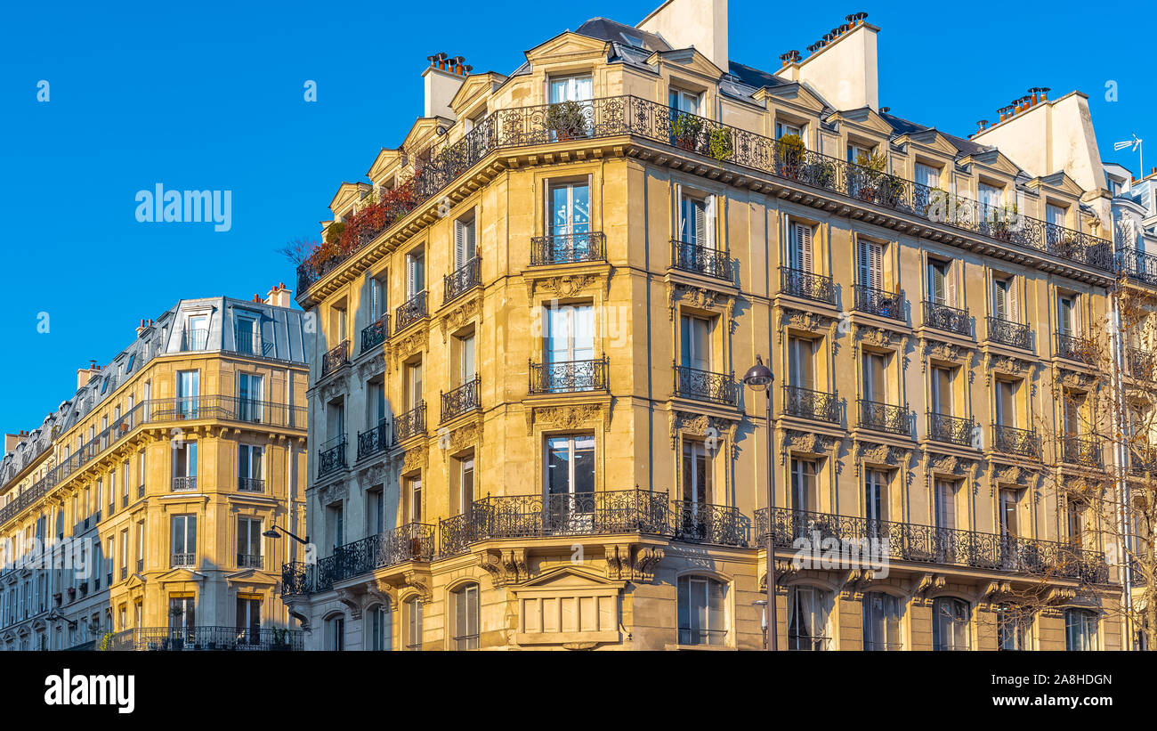Paris, beautiful building, typical parisian facade in the Marais ...