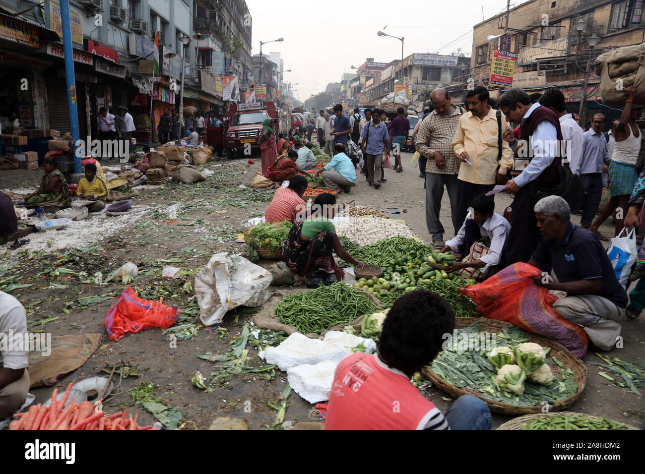 Vegetable markets, people exhibit and sell vegetables on the road in ...