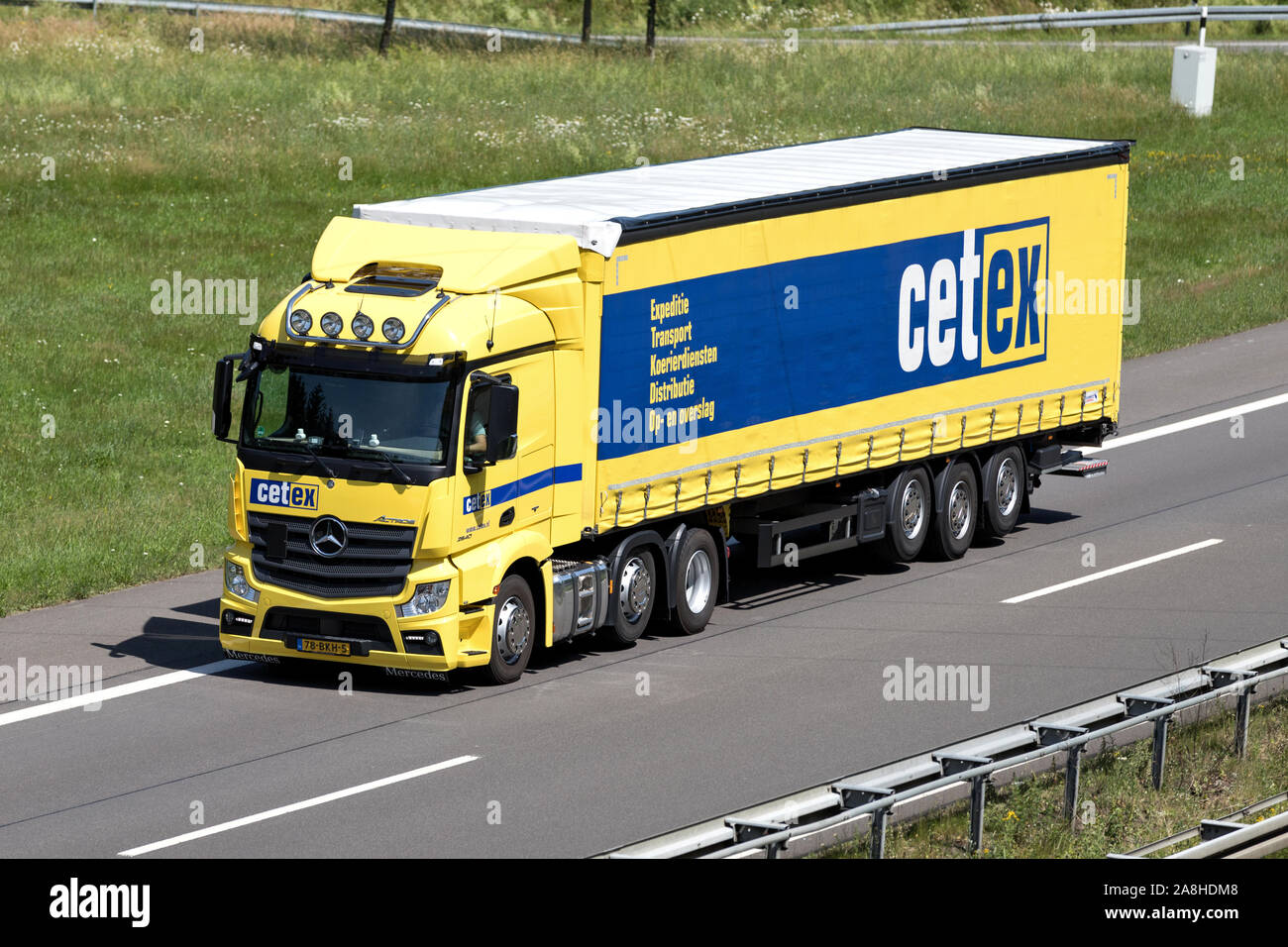 cetex Mercedes-Benz Actros truck with curtainside trailer on motorway ...
