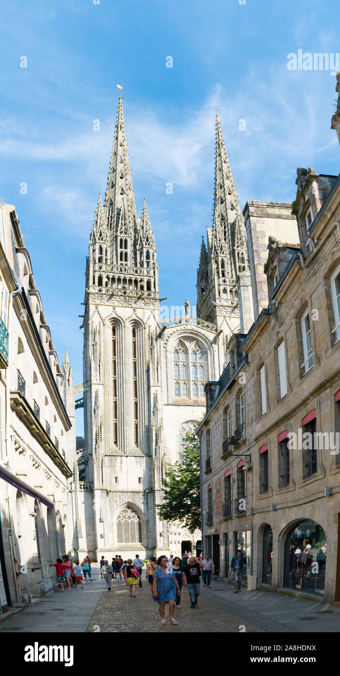 Quimper, Finistere / France - 23 August, 2019: tourists enjoy a visit ...