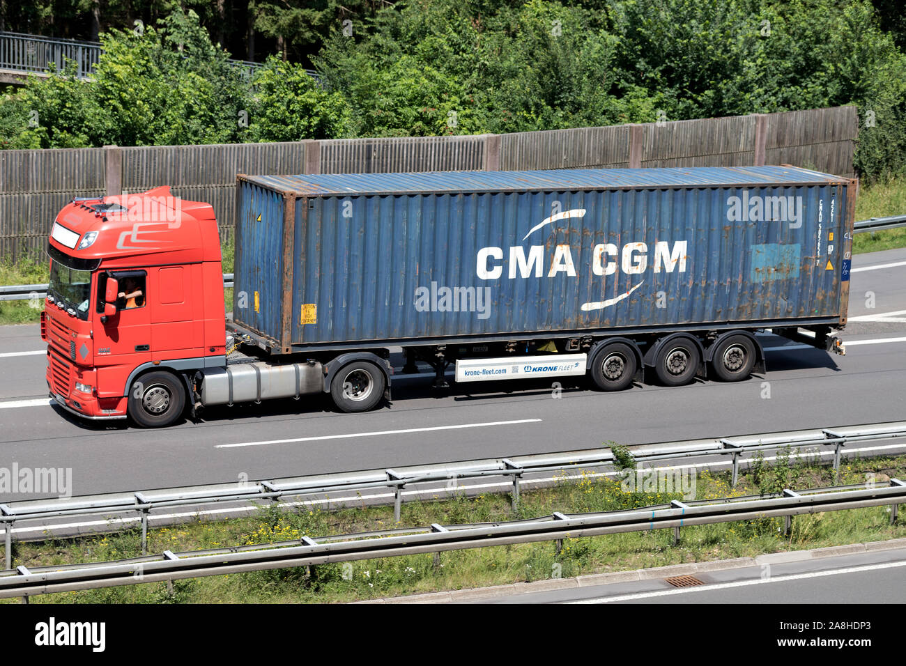 DAF XF truck with CMA CGM container on motorway Stock Photo - Alamy