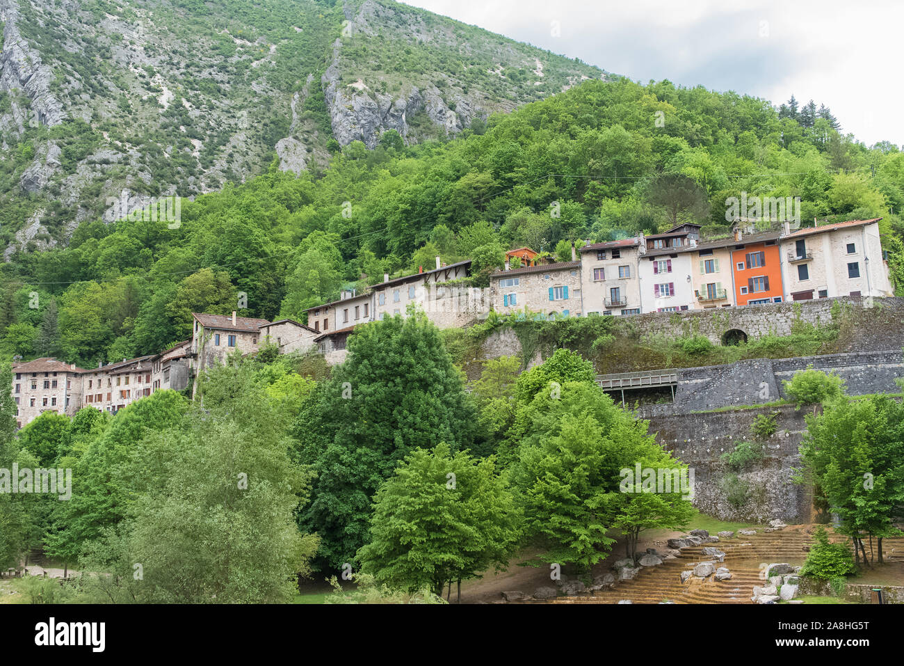 Pont-en-Royans in the Vercors, typical colorful houses built on the ...