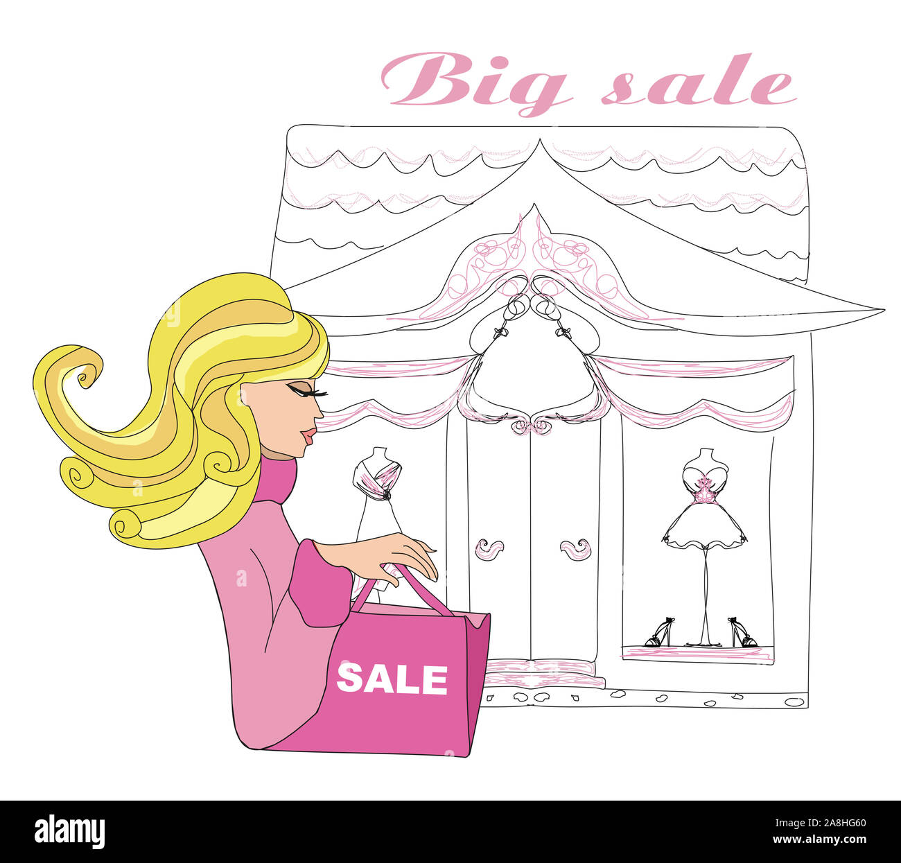 Stylish girl shopping , doodle illustration Stock Photo - Alamy