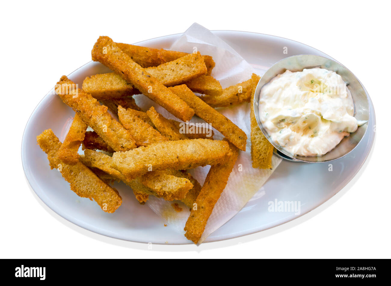 A tasy Czech Beer Snack - Fried Bread strips and Garlic Mayonnaise ...