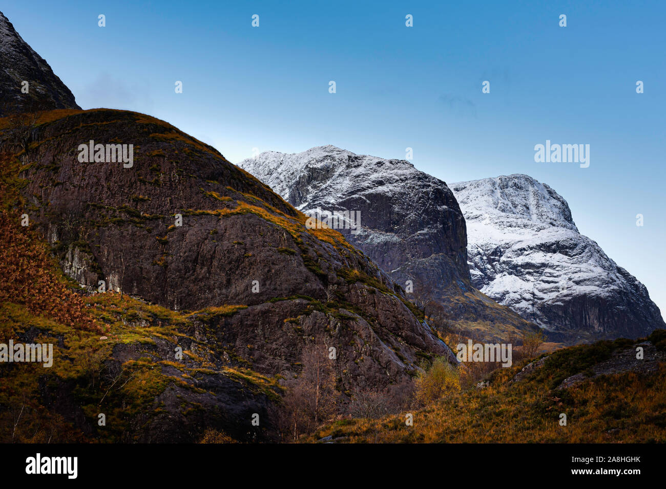 Season change from autumn to winter in Scottish highlands.Clear sky ...