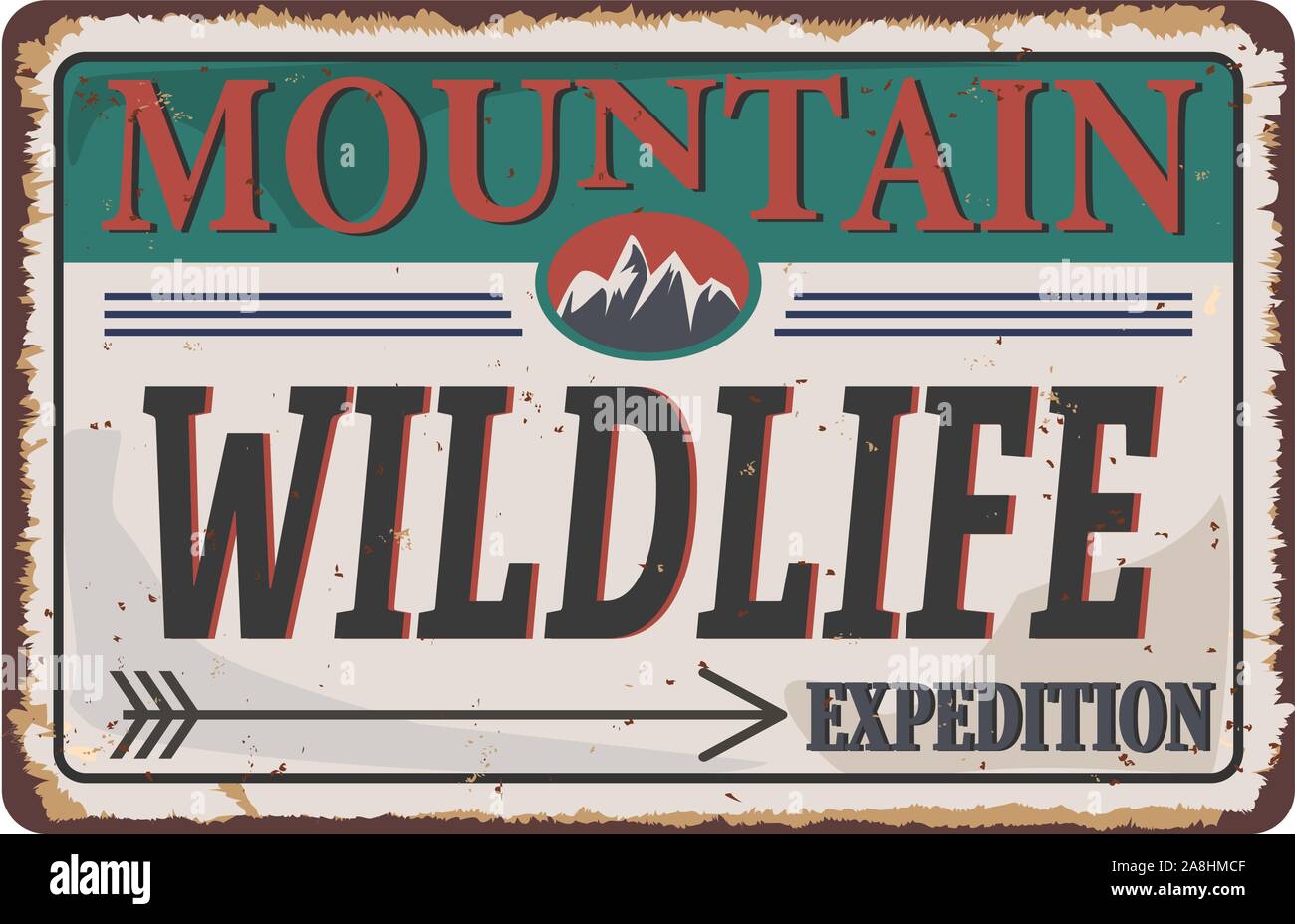 Mountain illustration, outdoor Wildlife adventure rusted metal sign ...