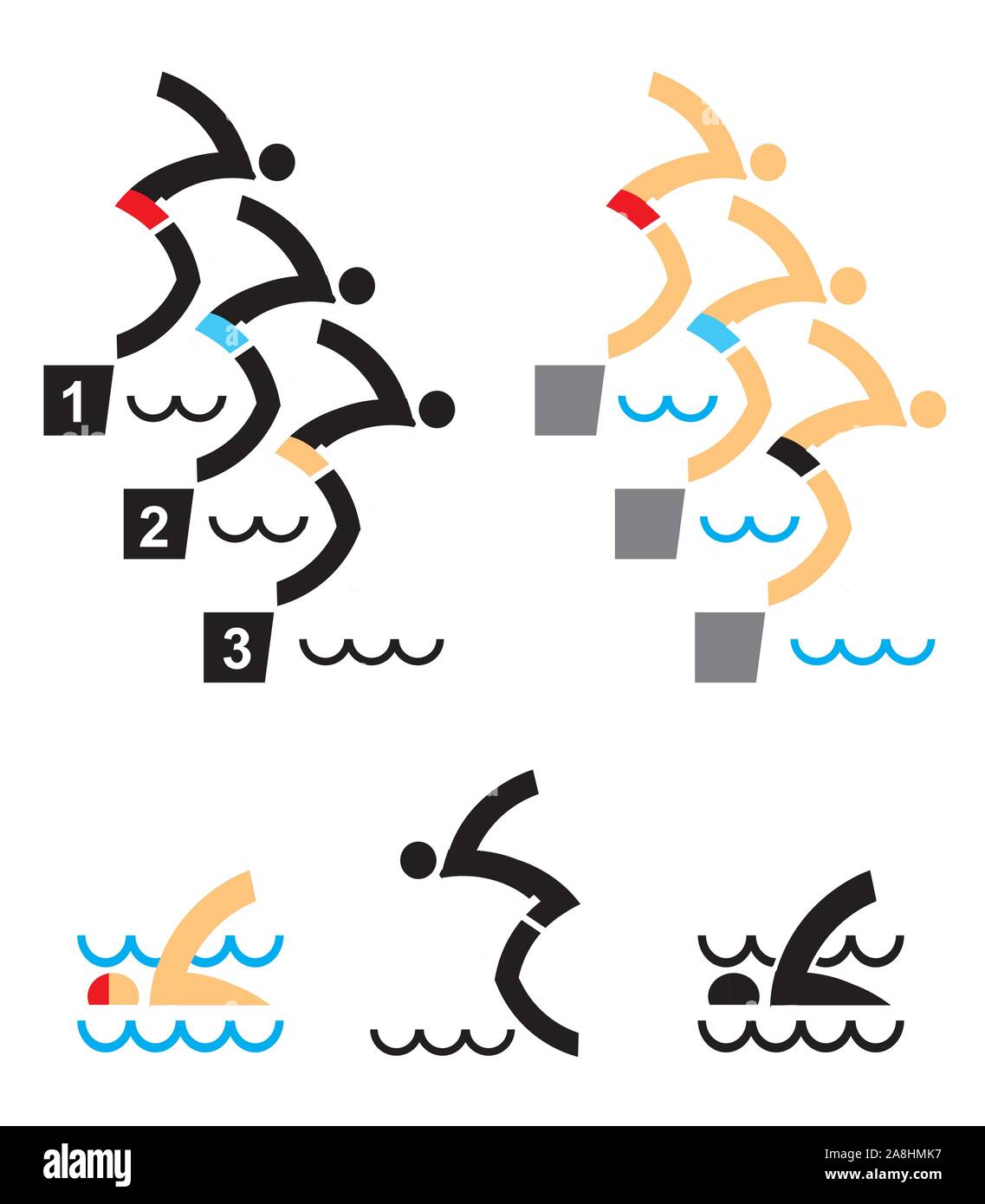Swimming icons. SEt of colorful symbols of sport swimmers. Vector ...