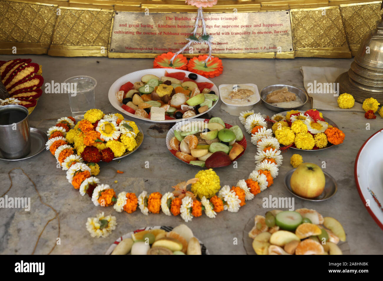 Food for religious worship, Buddhist temple in Howrah, West Bengal ...