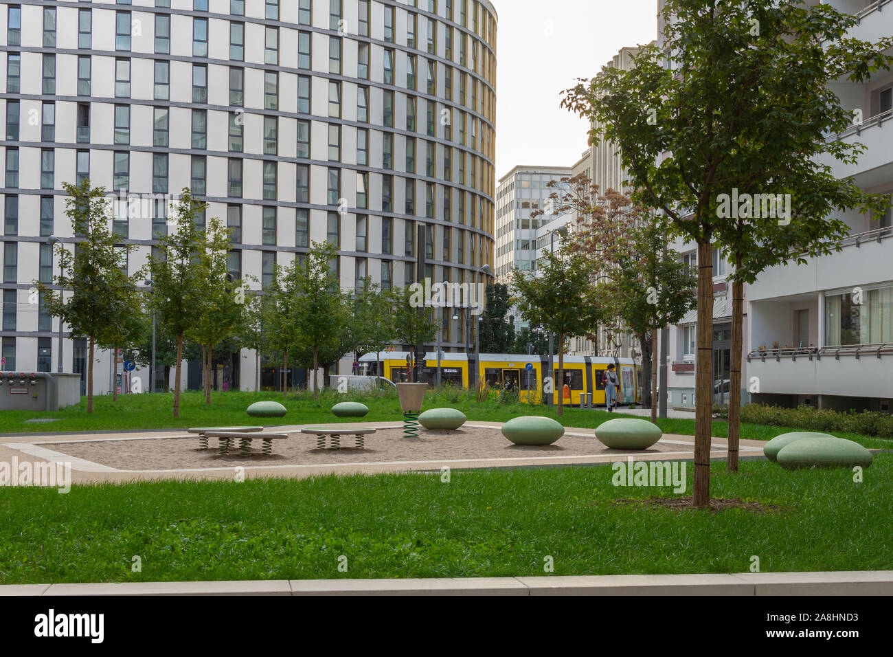Berlin, Germany- October 10, 2019: playground in the courtyard in the ...