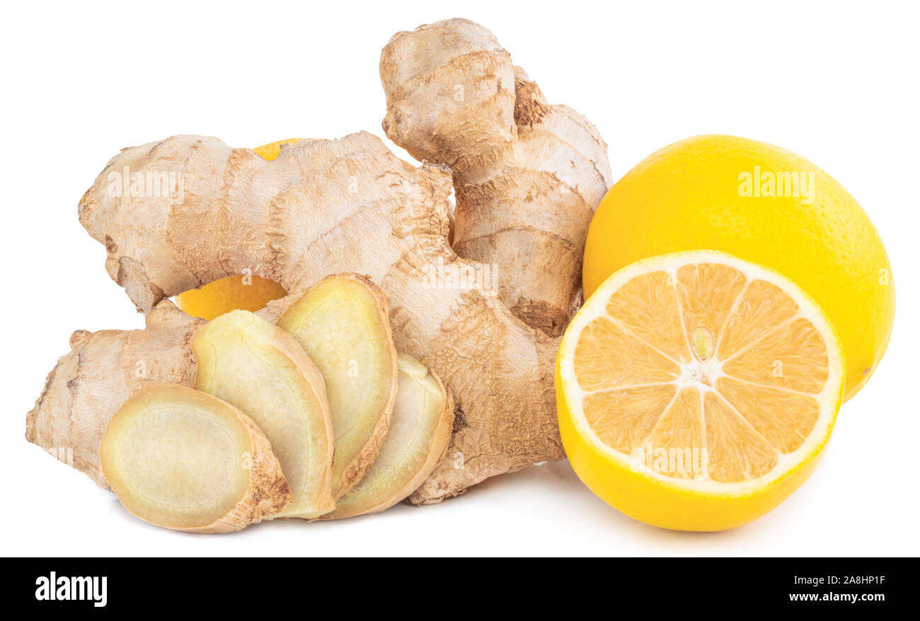 Ginger with lemon Isolated on white background Clipping Path Stock ...
