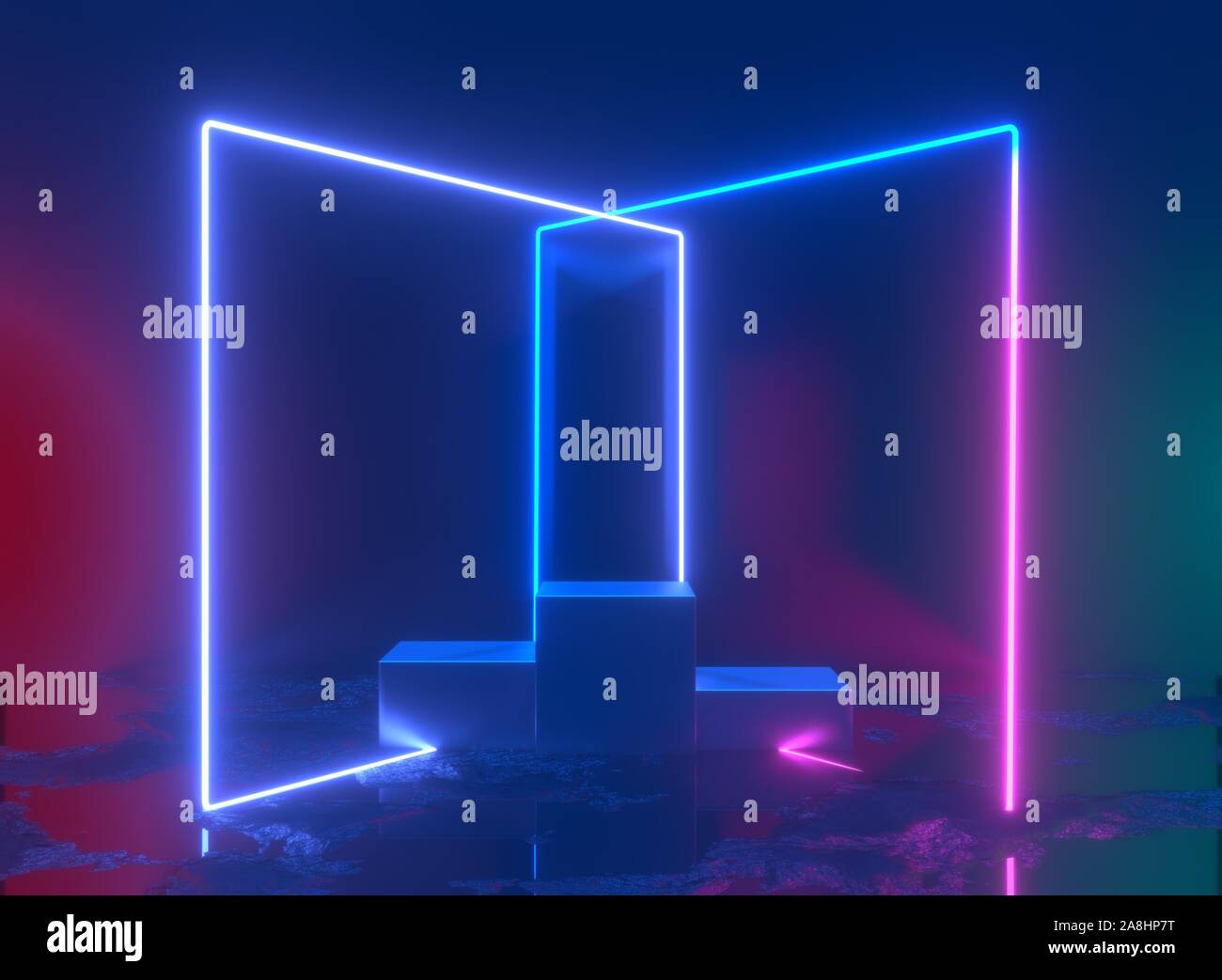 3d rendering, neon light, glowing lines, ultraviolet, stage, portal ...