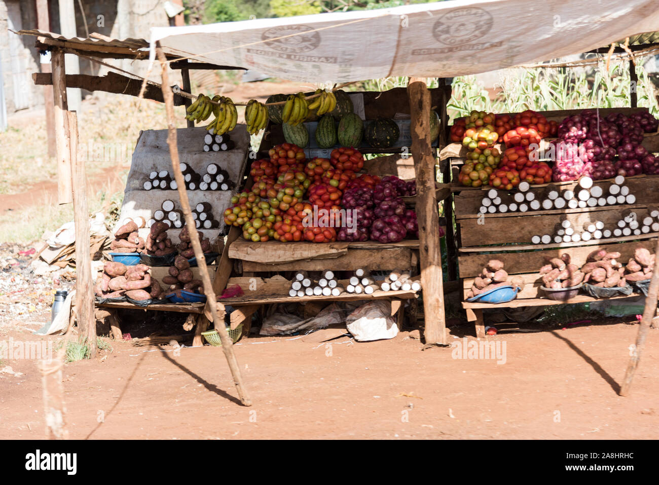 Fruit stand along the road in Wamba, Kenya Stock Photo - Alamy