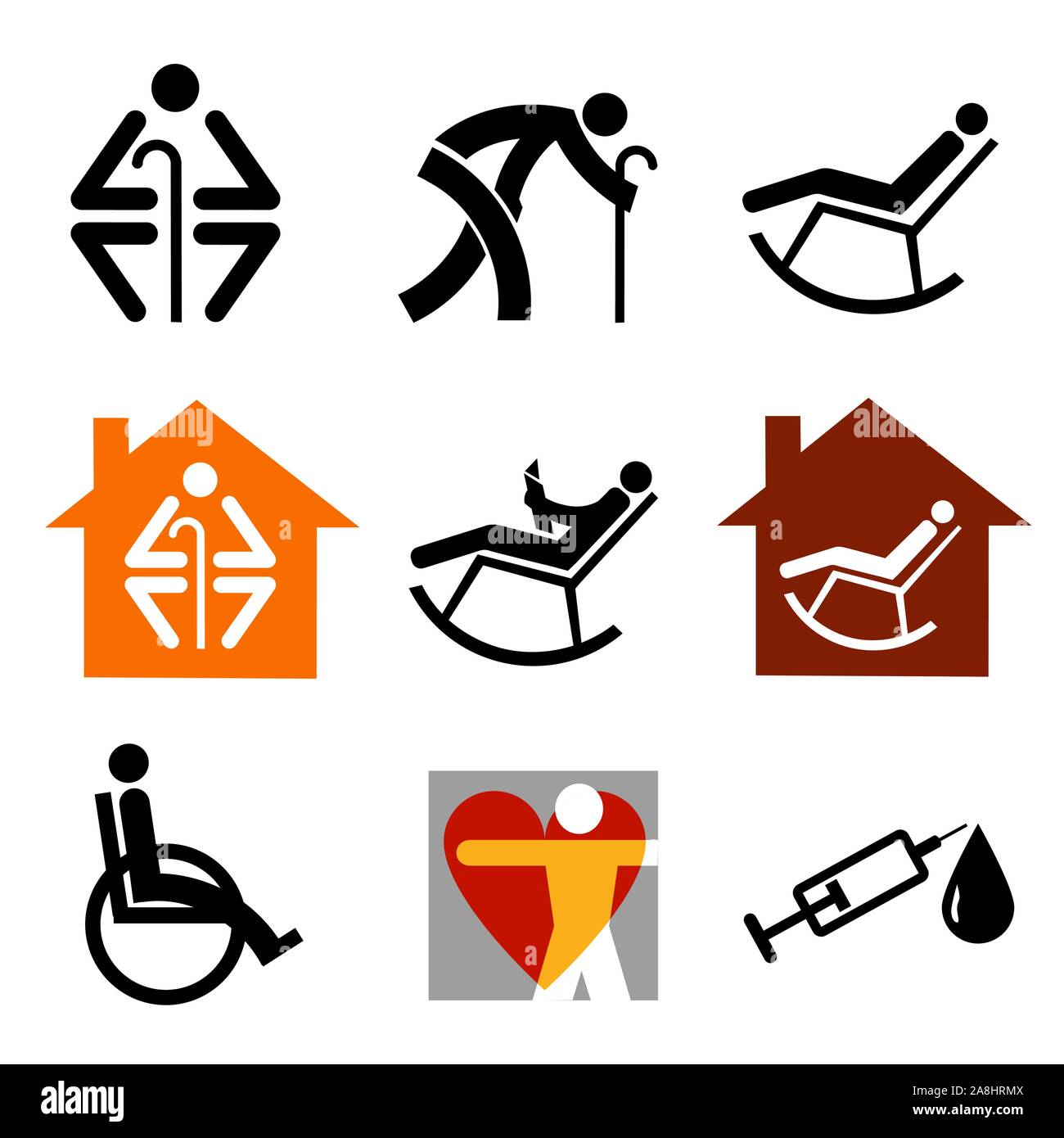 Senior elderly icons. Senior black original icons set on white ...