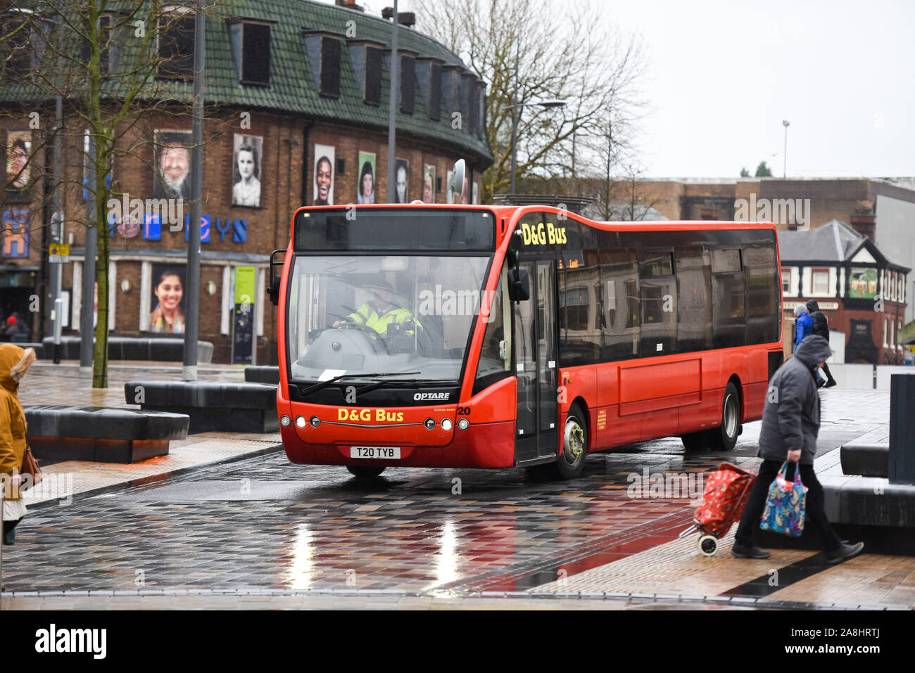 A public transport bus travels through Hanley, City centre, Stoke on ...
