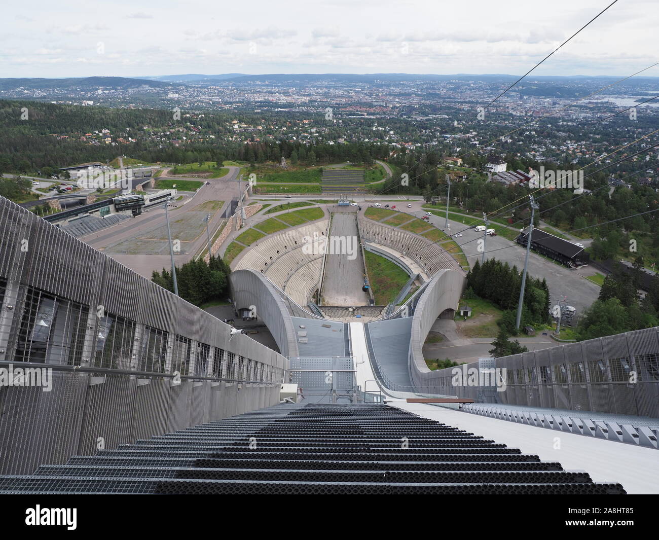 Panoramic view of european city of Oslo seen from ski jump in ...
