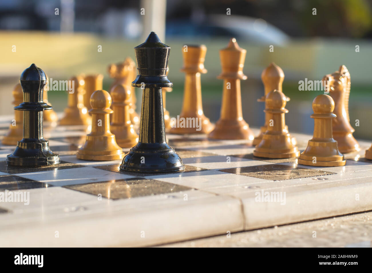Chess pieces game board background hi-res stock photography and images ...