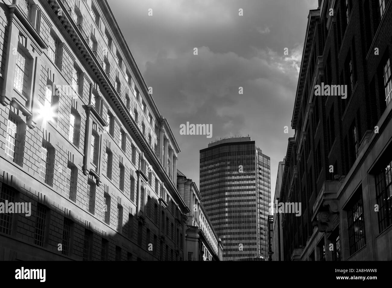 black and white buildings in london Stock Photo - Alamy