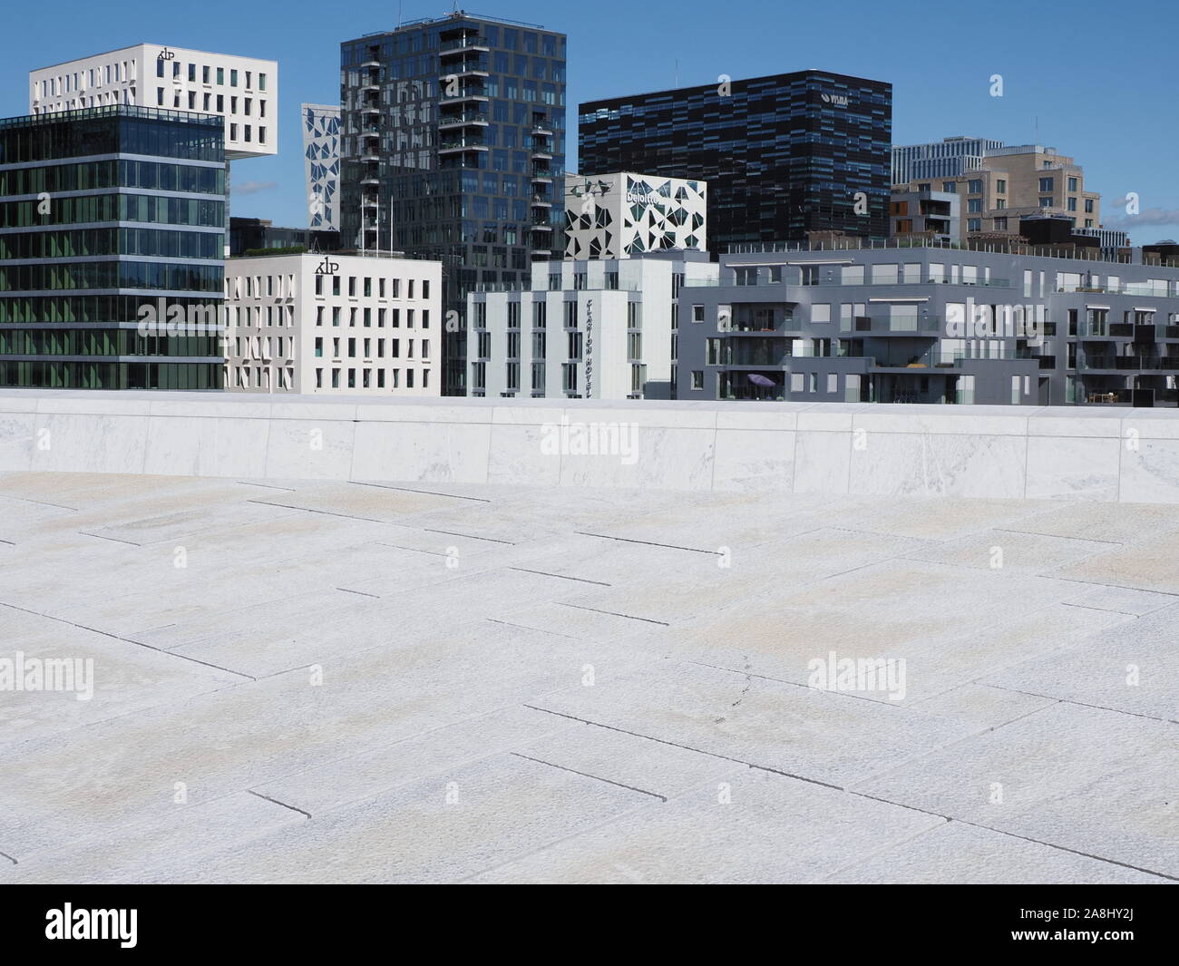 OSLO, NORWAY on JULY 2019: Modern skyscrapers buildings in european ...