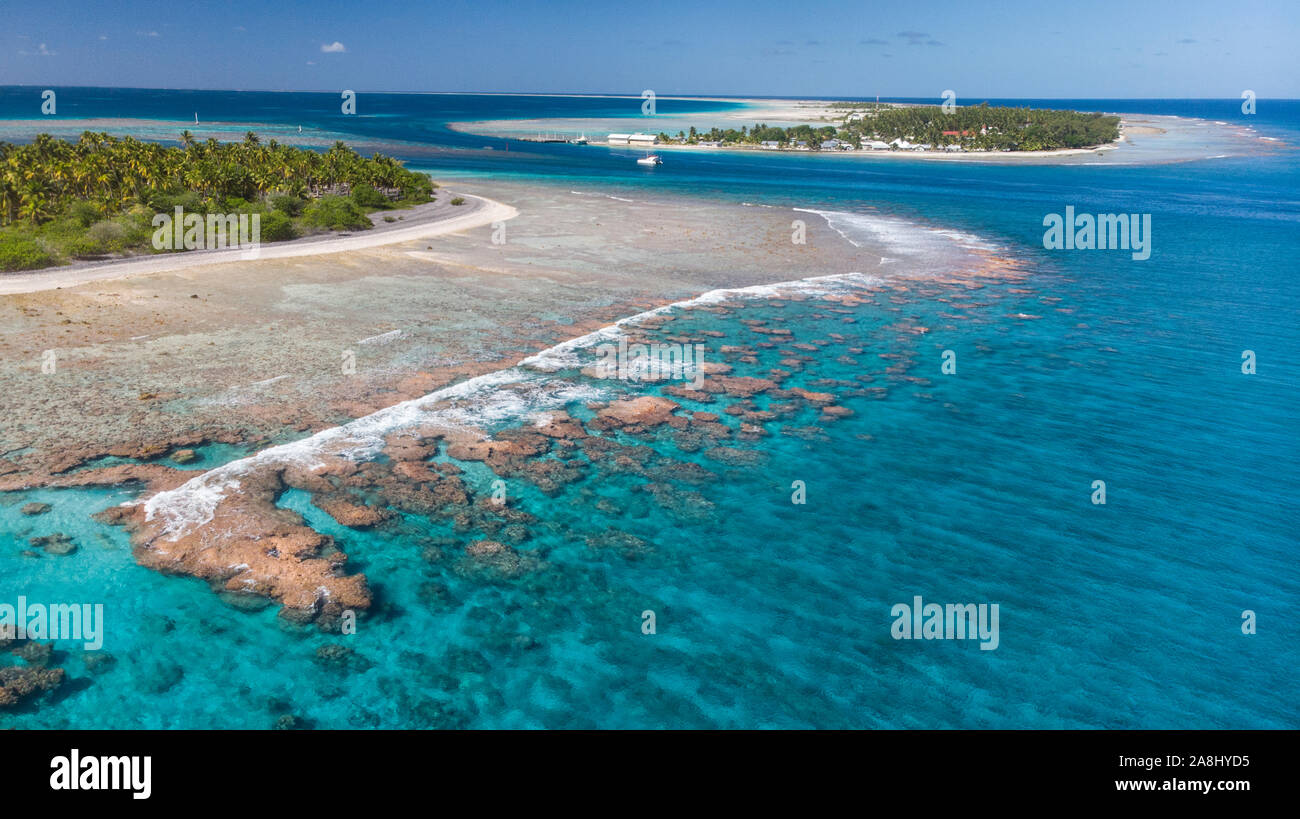 Sailing with catamaran in Tuamotu Archipelago french Polynesia - Aerial ...