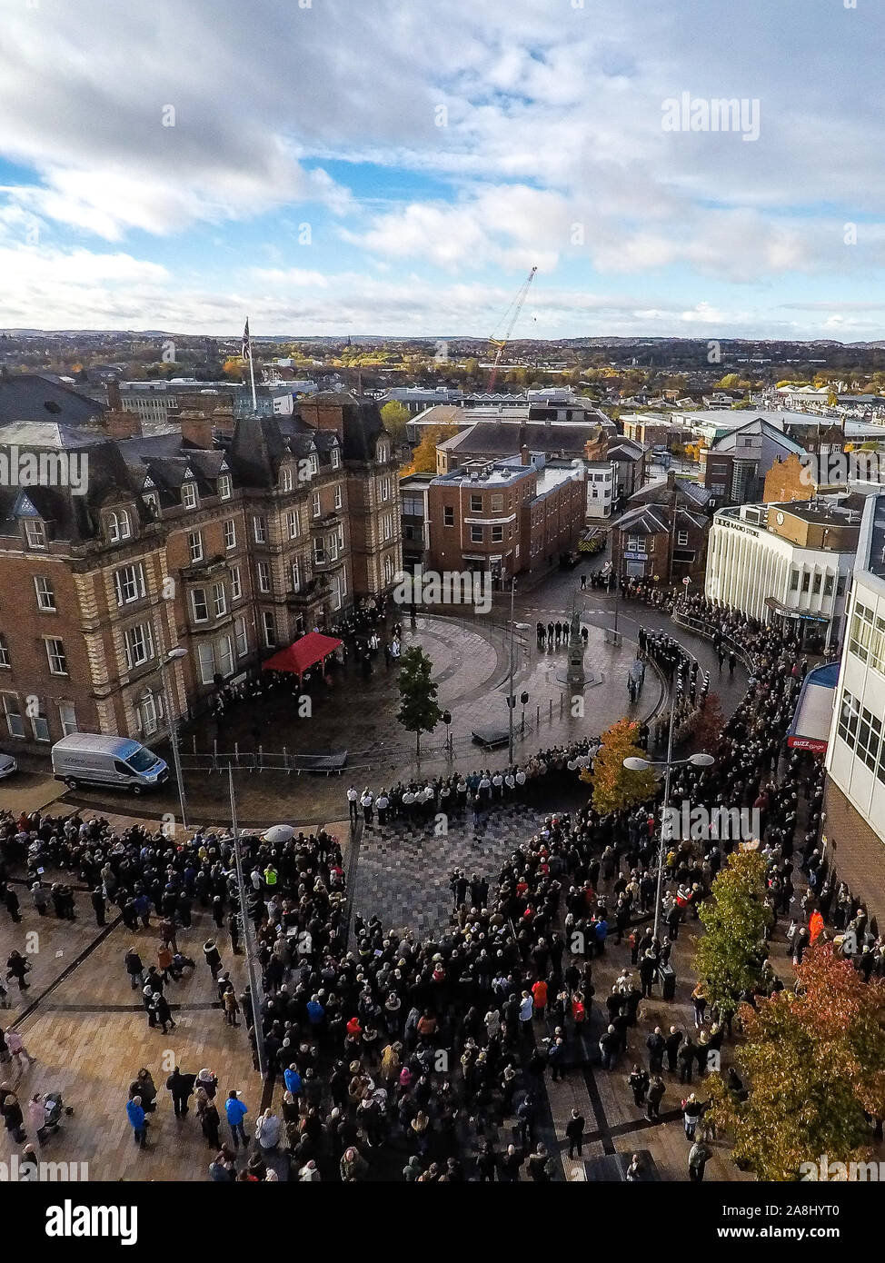 Aerial view of the 100 years Remembrance Day parade in Albion Square ...