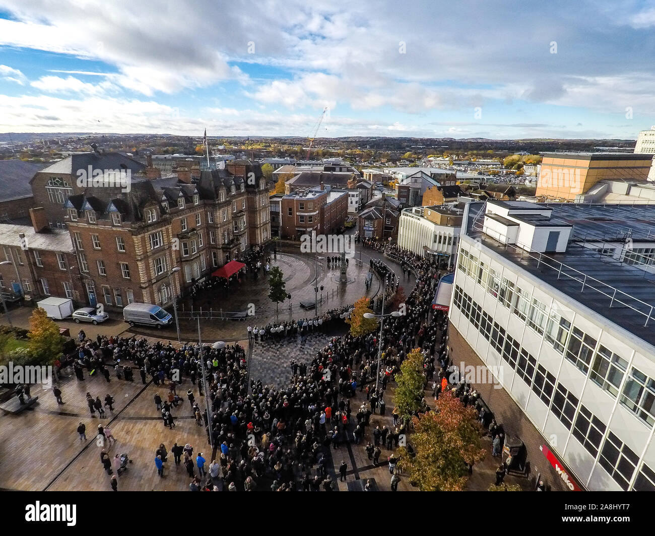 Aerial view of the 100 years Remembrance Day parade in Albion Square ...