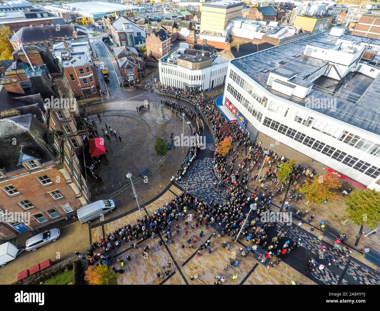 Aerial view of the 100 years Remembrance Day parade in Albion Square ...