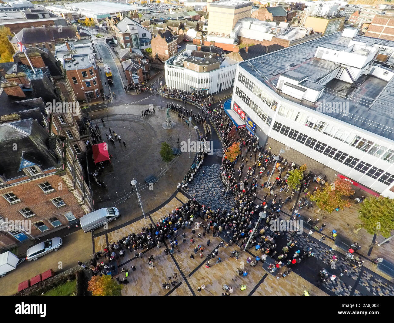 Aerial view of the 100 years Remembrance Day parade in Albion Square ...