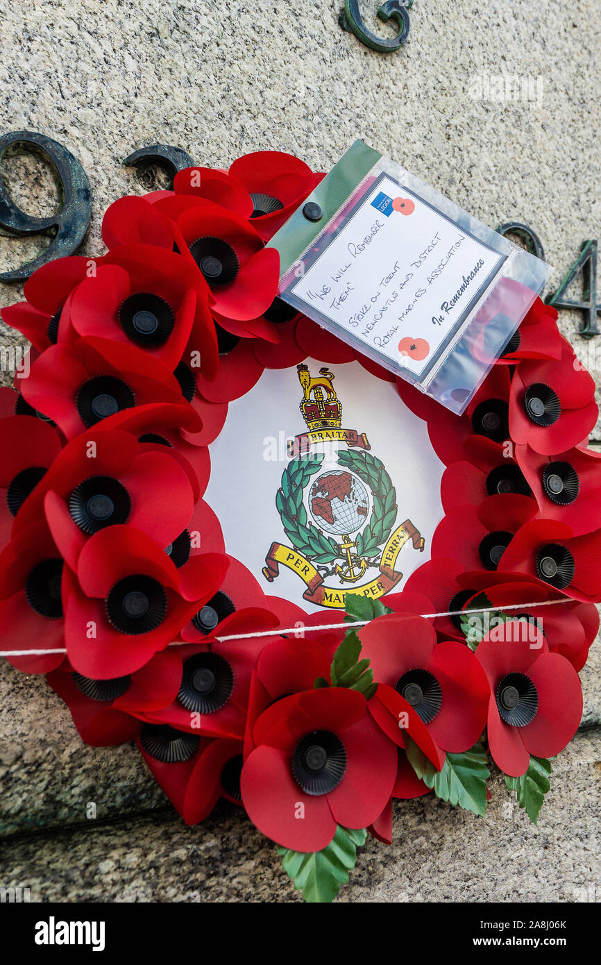 Wreaths laid at the war memorial on the day of the 100 years ...
