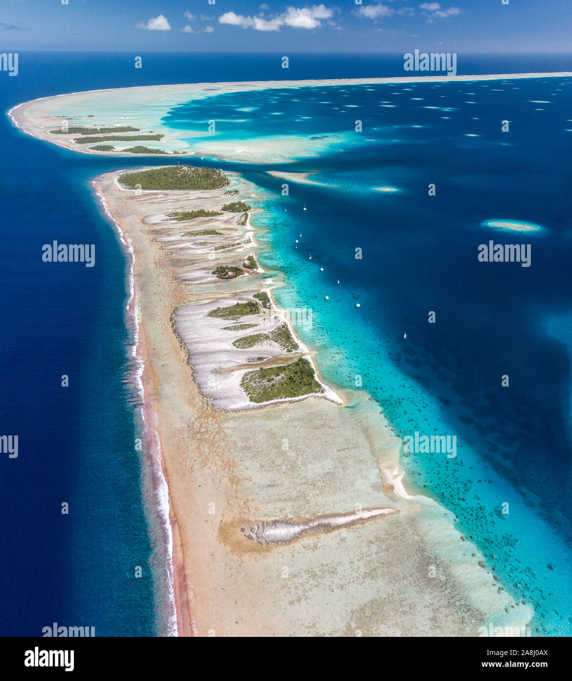 Sailing with catamaran in Tuamotu Archipelago french Polynesia - Aerial ...