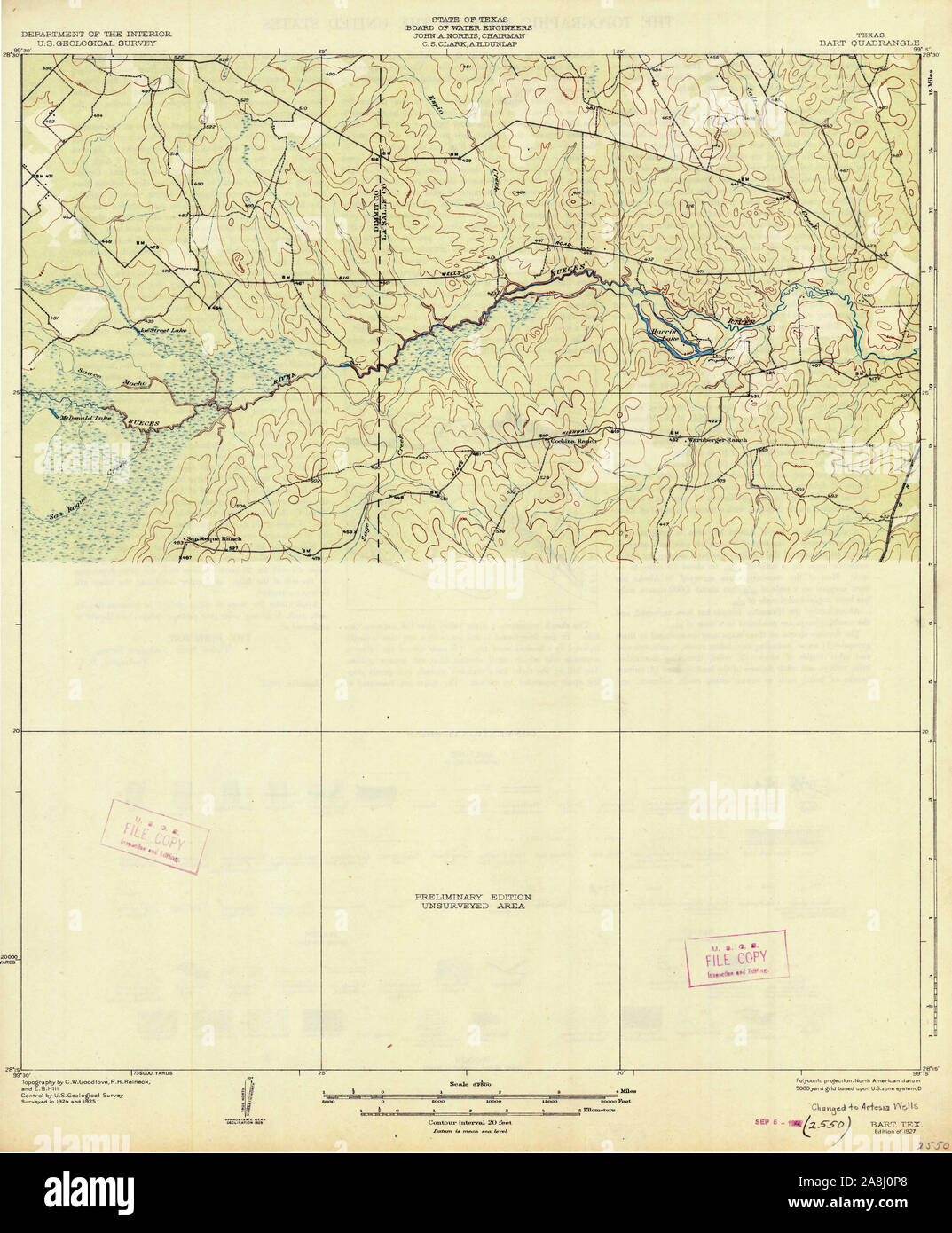 USGS TOPO Map Texas TX Bart 123751 1927 62500 Restoration Stock Photo ...