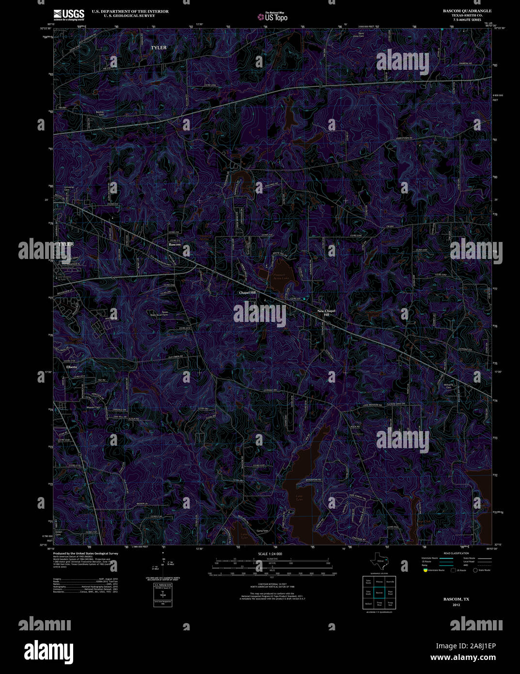 USGS TOPO Map Texas TX Bascom 20121203 TM Inverted Restoration Stock ...