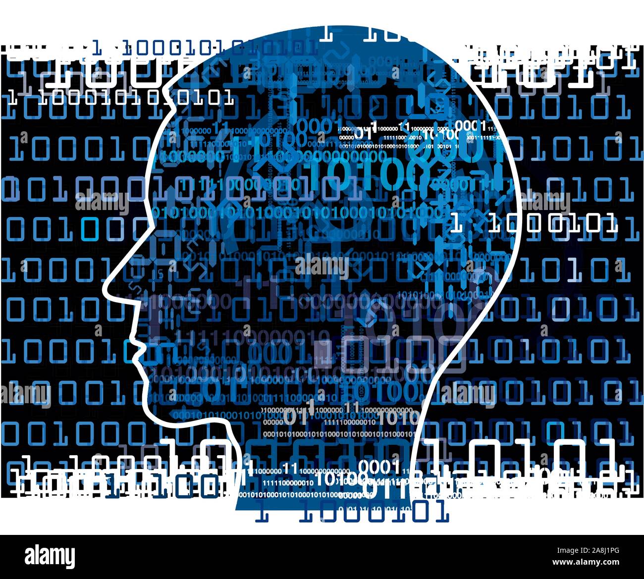 Human Head chaos binary codes Human Head silhouette with binary codes. Concept for information ...