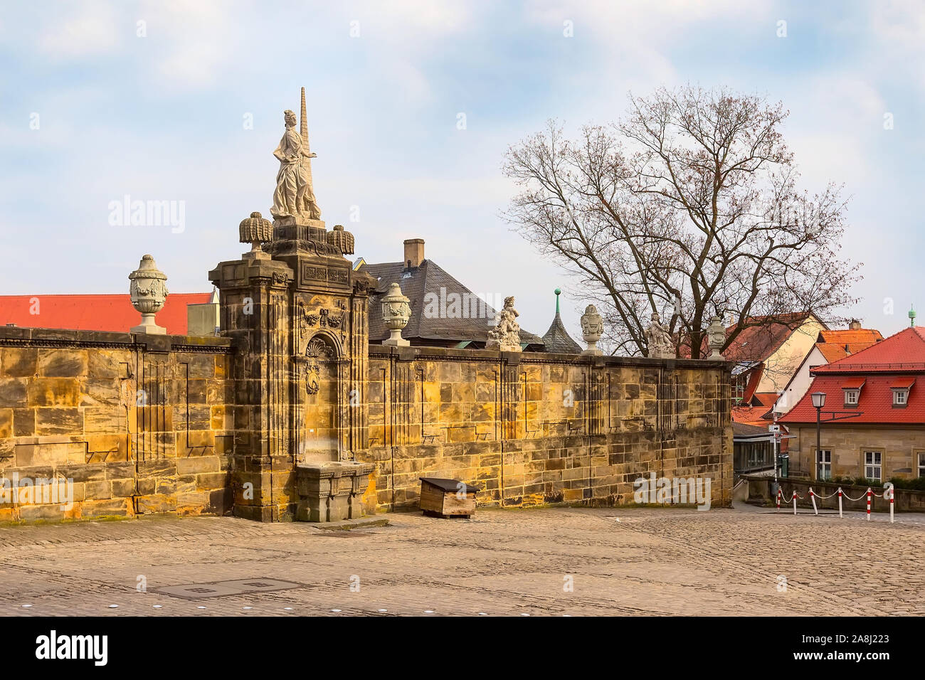 Bamberg city center view with statue at cathedral square, Germany Stock ...