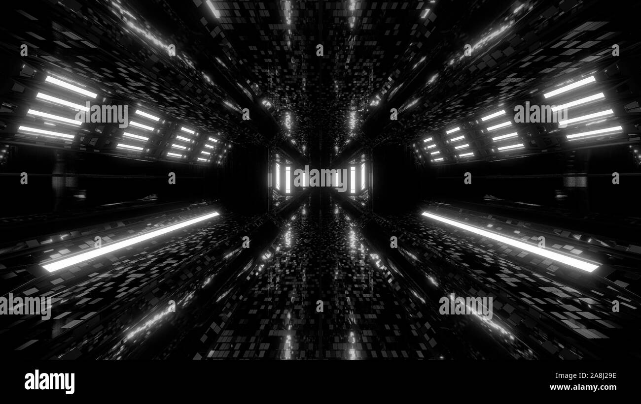 futuristic scifi space hangar tunnel corridor 3d illustration with ...