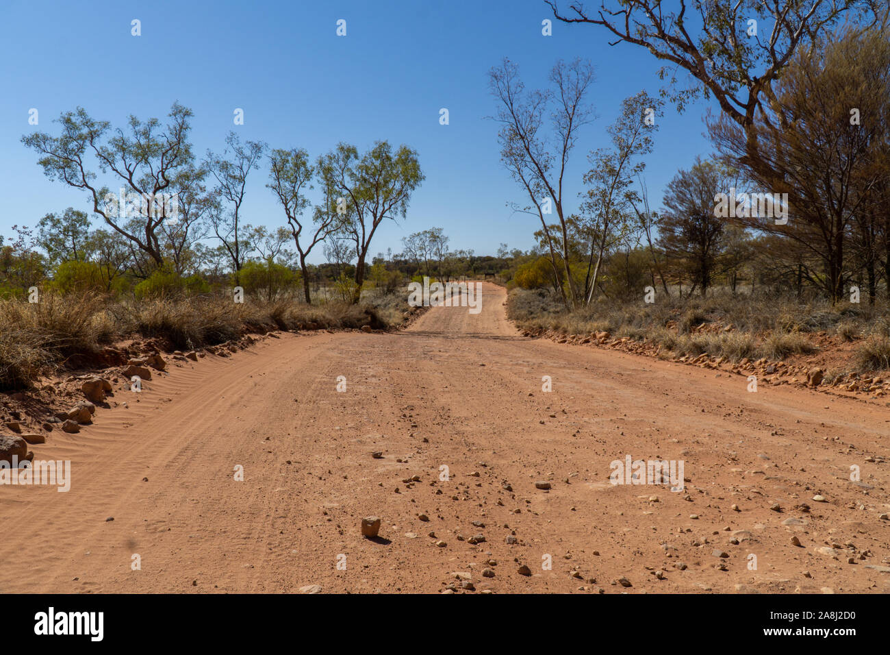 a dry path of sand in the australian outback ends in the desert Stock ...