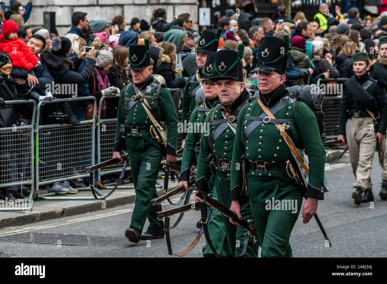London, UK. 09th Nov, 2019. The Light Infantry through history passing ...