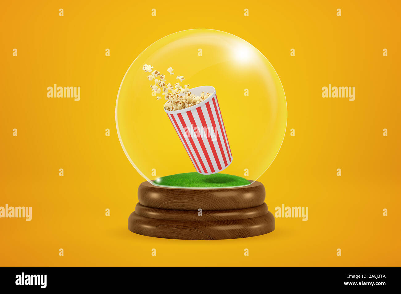 3d rendering of christmas snow globe with popcorn bucket inside on ...