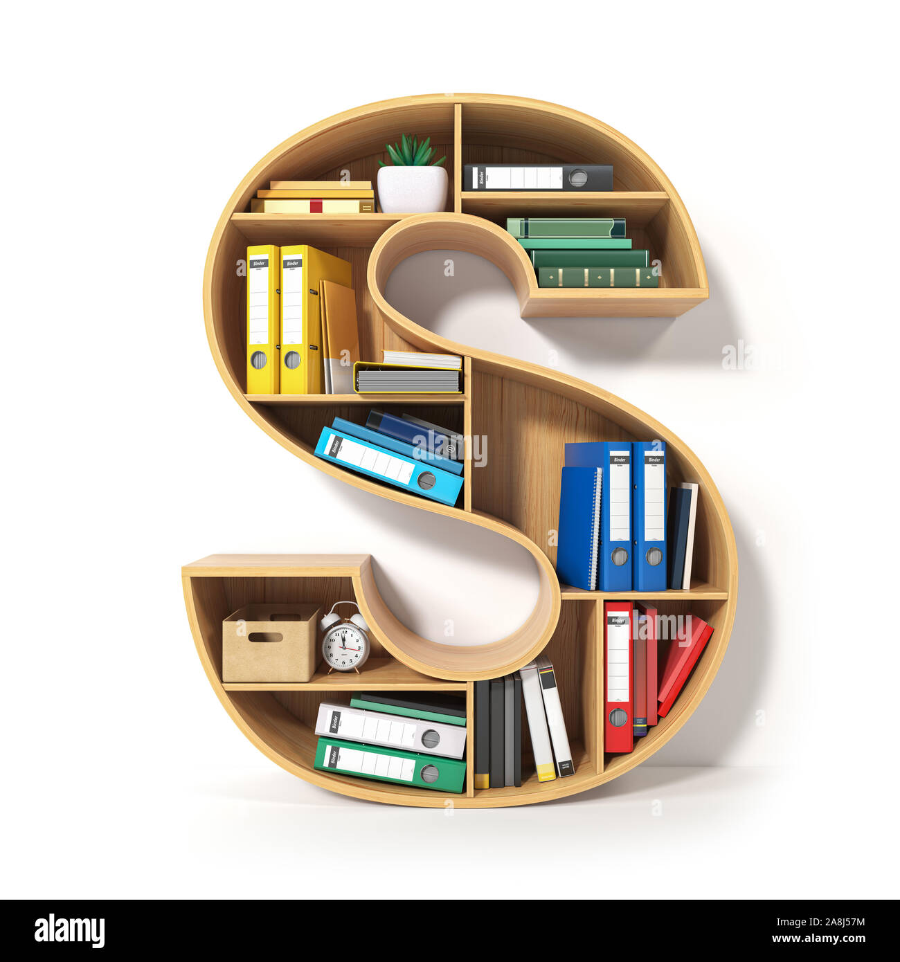 Letter S. Alphabet in the form of shelves with file folder, binders and ...