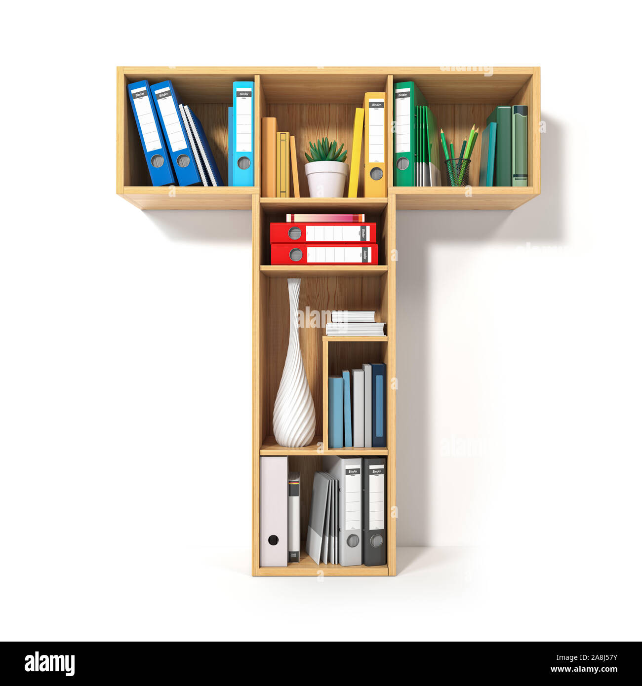 Letter T. Alphabet in the form of shelves with file folder, binders and ...